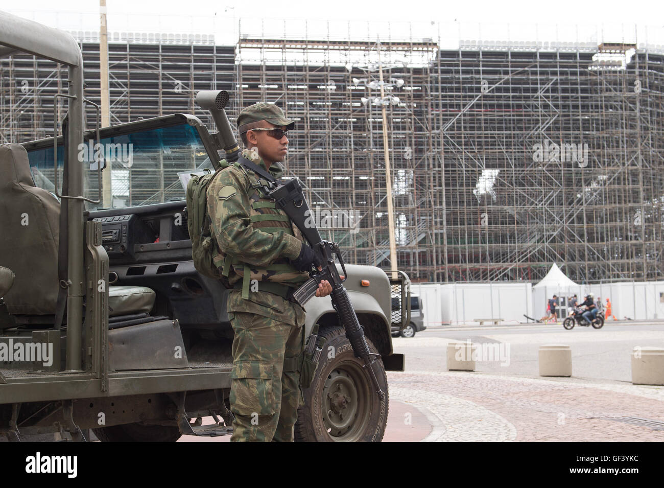 Rio de Janeiro, Brazil. 28th July, 2016. Security guards stand in front ...