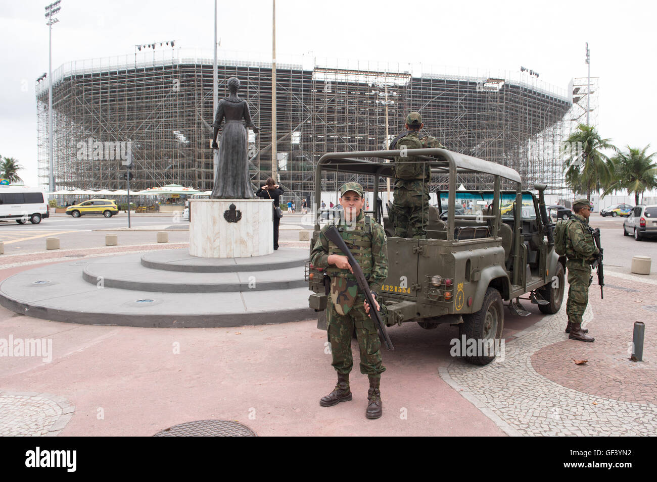 Rio de Janeiro, Brazil. 28th July, 2016. Security guards stand in front ...