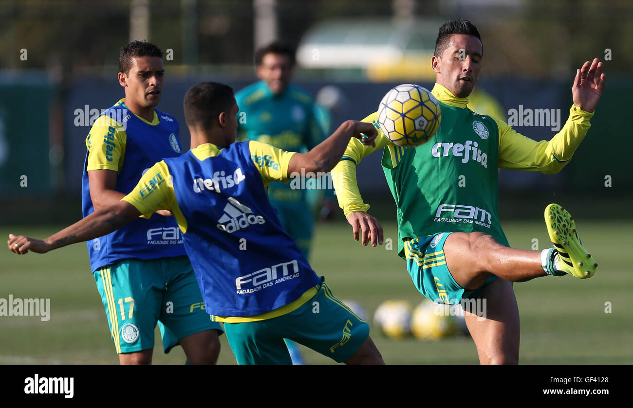 The player Lucas Barrios, the SE Palmeiras, during training, the ...
