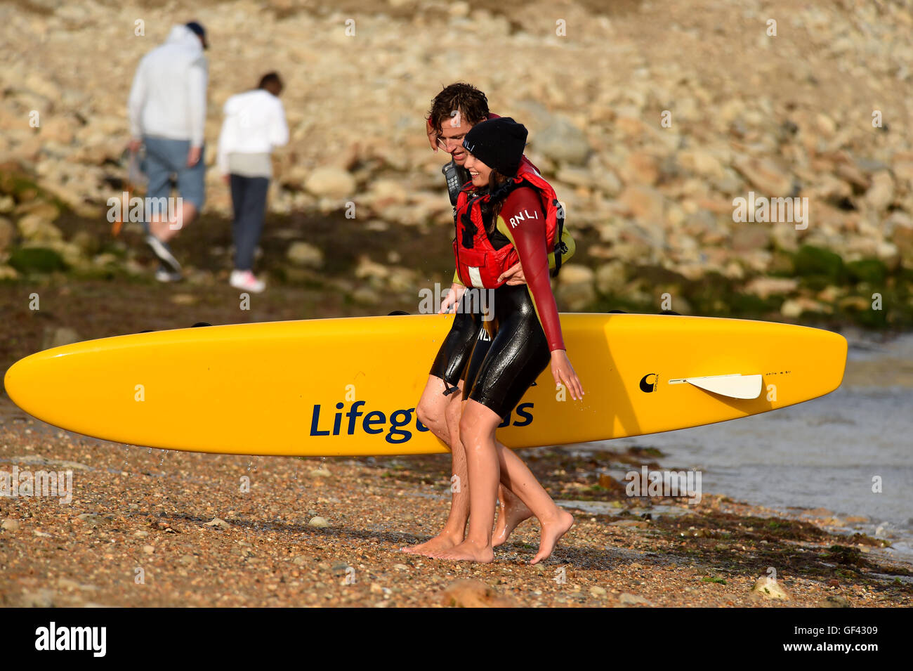 Lifeguard Rescue, RNLI "Lifeboat Week" demonstration, UK Stock Photo ...