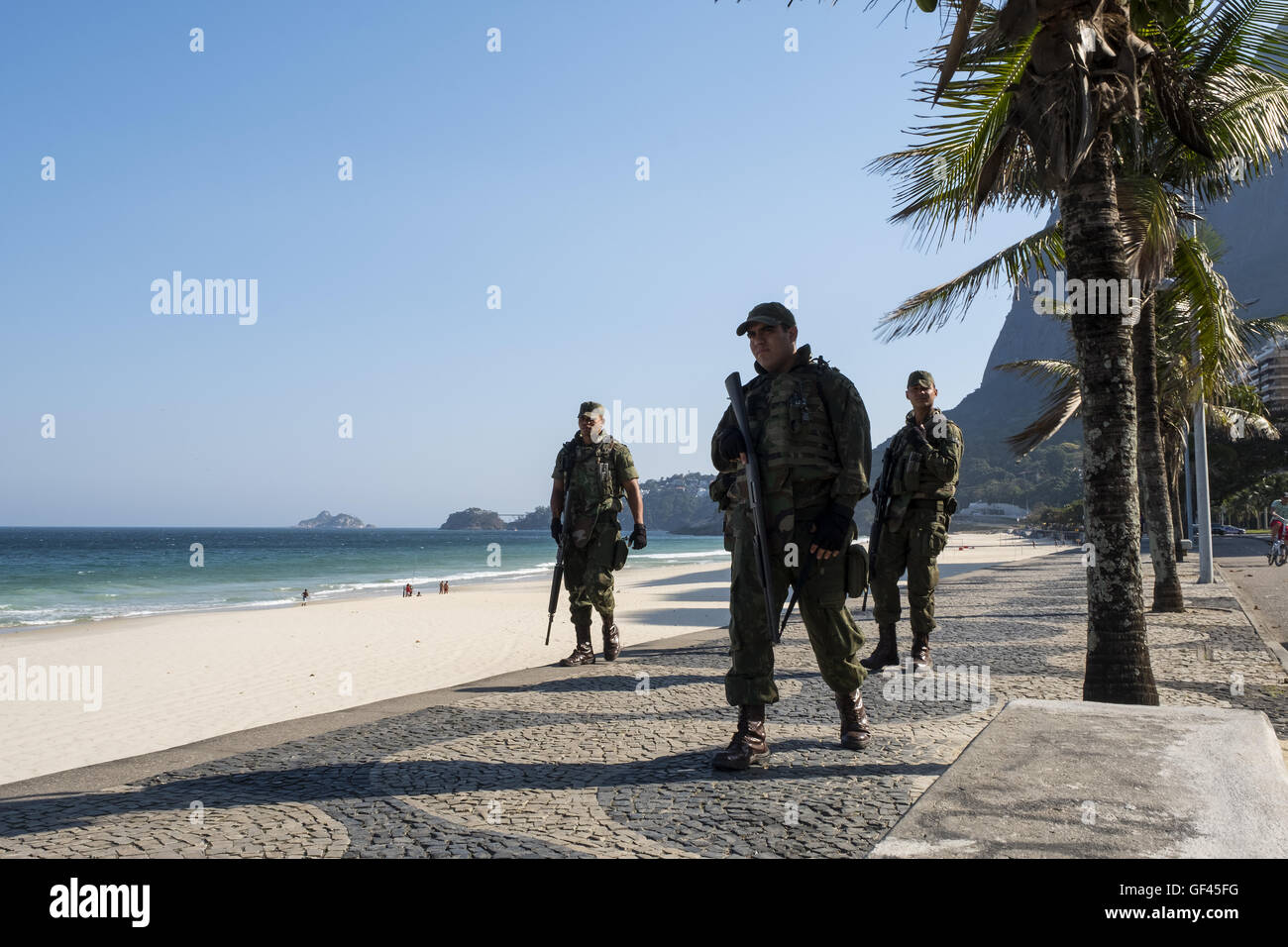 Rio de Janeiro, Brazil. 27th July, 2016. Military soldiers patrolling ...