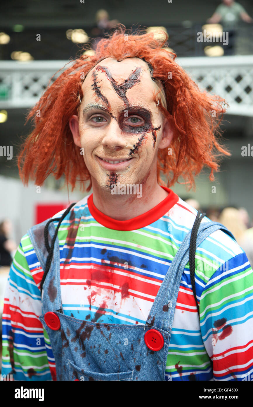 Olympia, London, UK. 29th July, 2016. Charlie Manning dressed as Chucky ...
