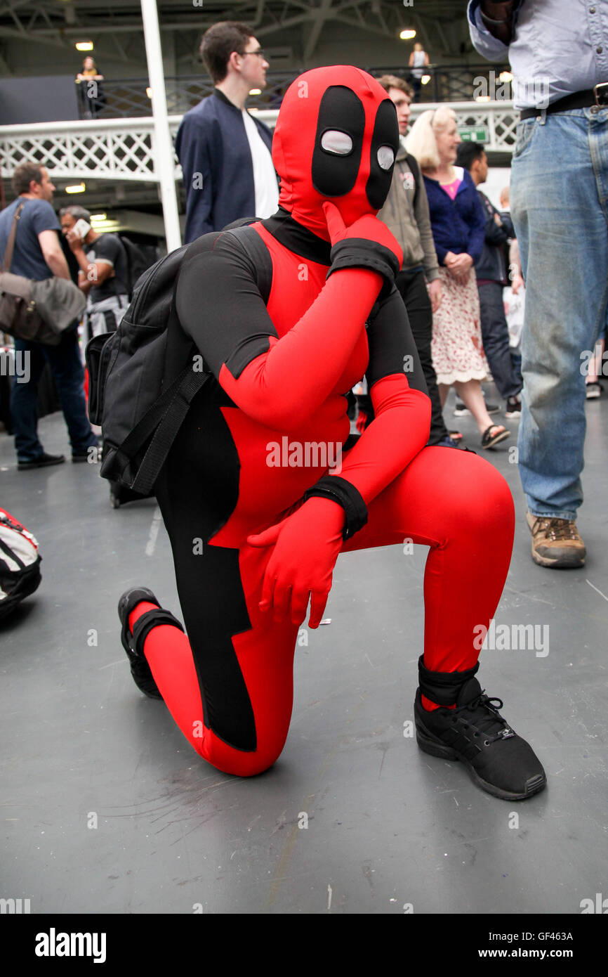 Olympia, London, UK. 29th July, 2016. Participant dressed as Deadpool ...