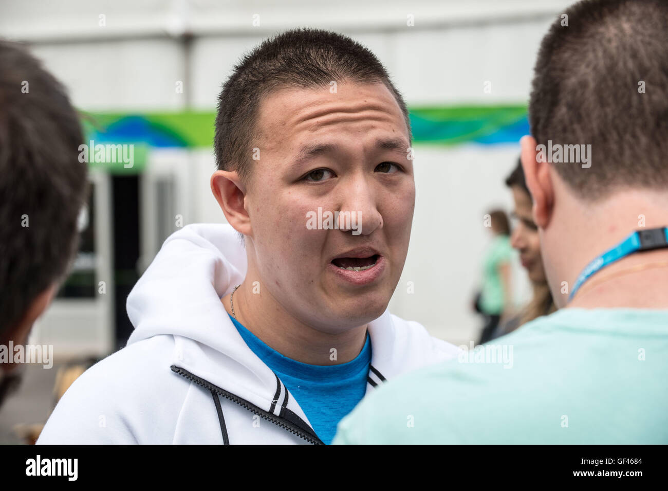 Felipe Wu target shooting during movement in the athletes illage hel ...