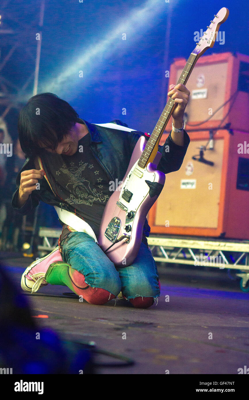 Ryan Jarman of The Cribs performing on the Main Stage at Y Not Festival ...