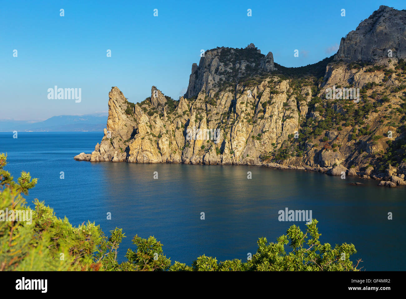 View of Blue bay and mount Karaul-Oba. Mountains in Crimea at Black sea ...