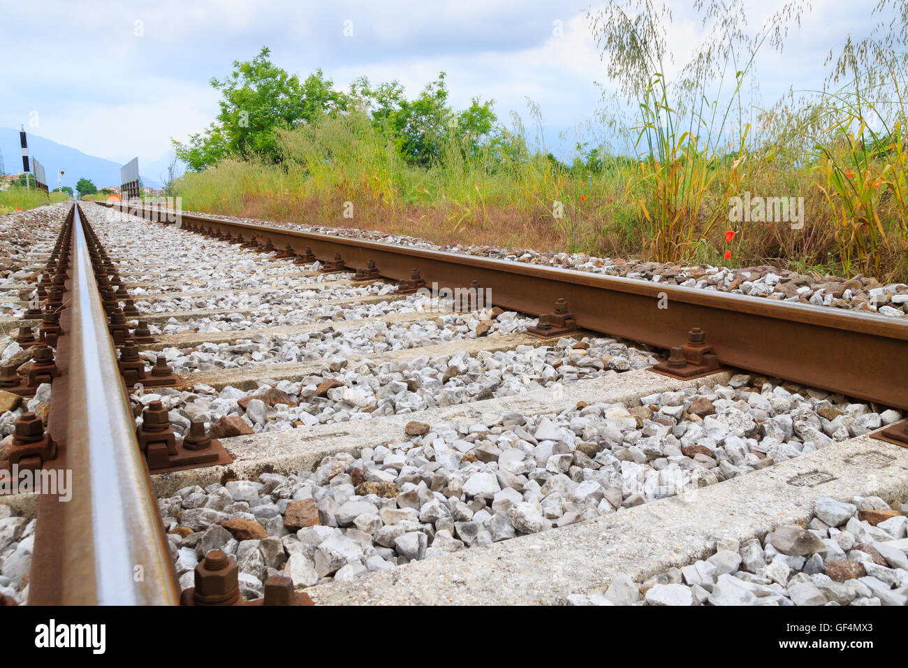Train tracks in perspective. Transportation, outdoor Stock Photo - Alamy
