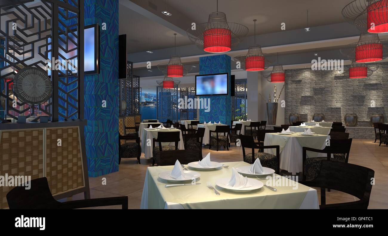 3D illustration of a restaurant interior design Stock Photo - Alamy