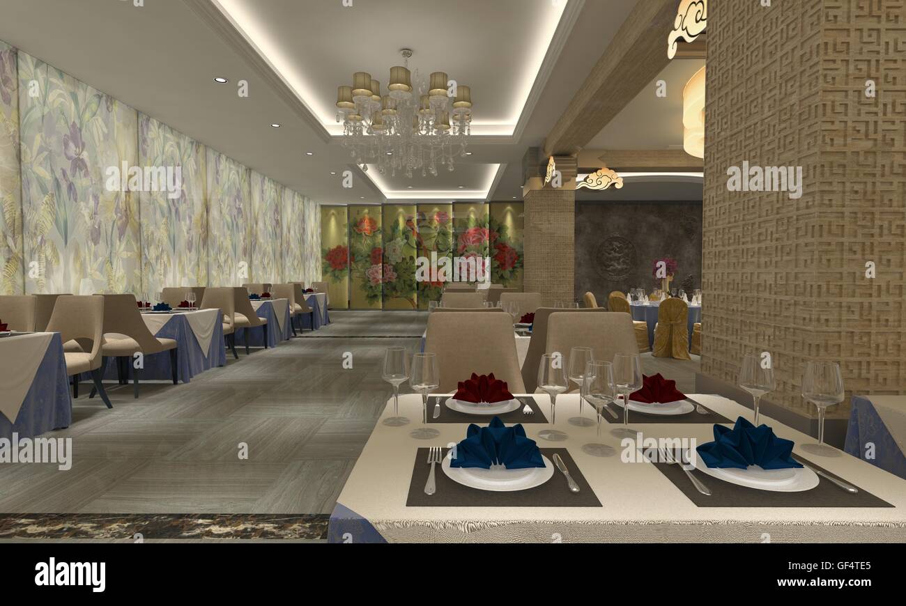 3D illustration of a restaurant interior design Stock Photo - Alamy
