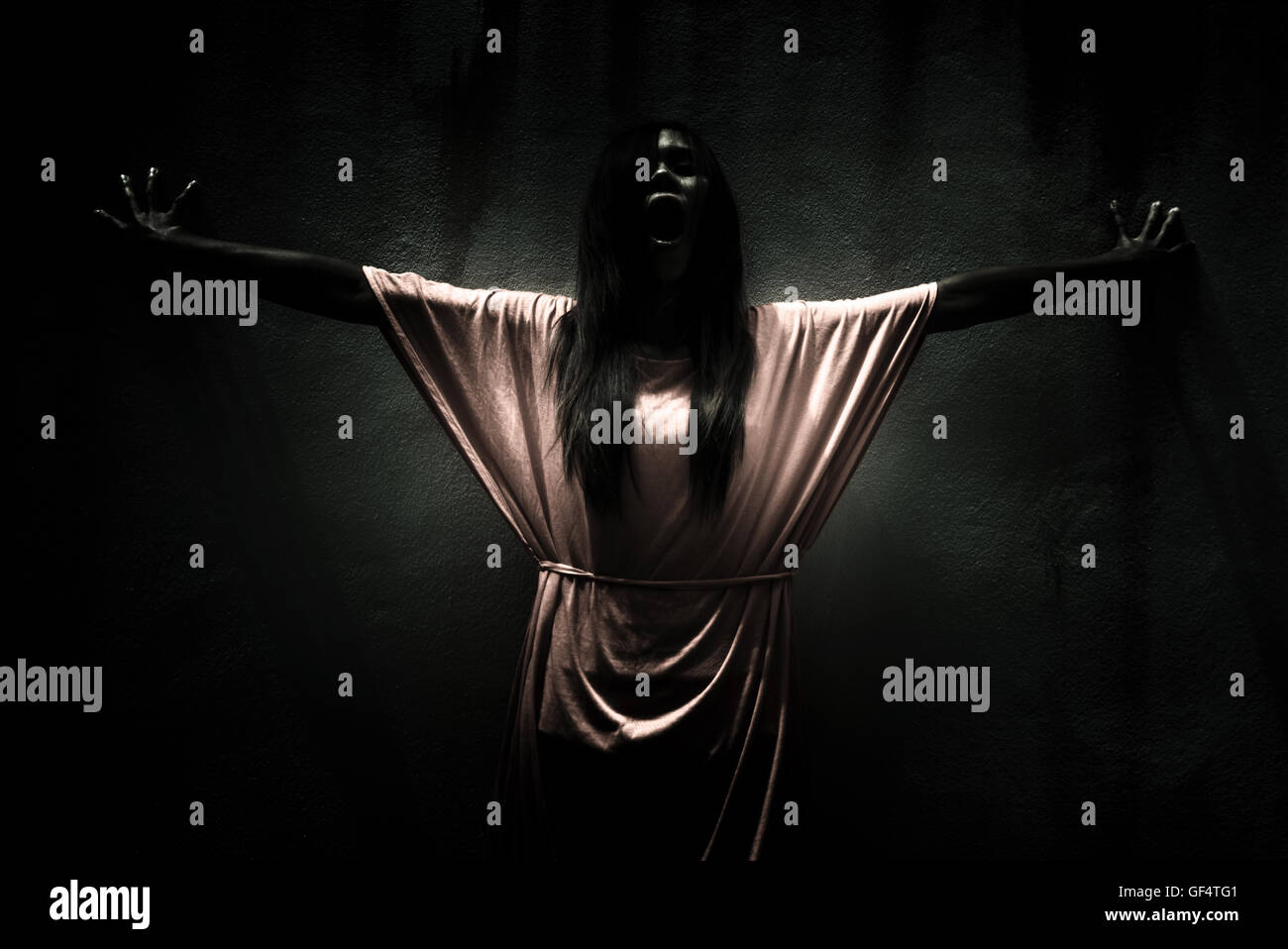 Ghost women screaming in the dark,Scary background for book cover Stock ...