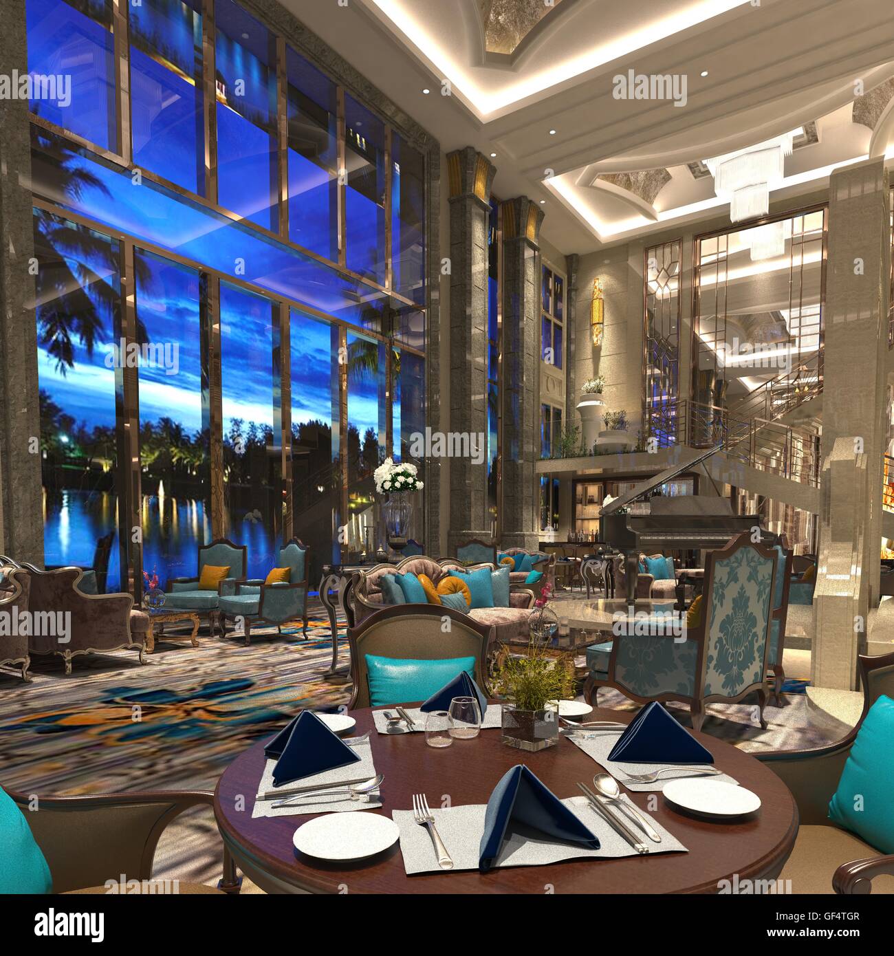 3D illustration of a restaurant interior design Stock Photo - Alamy