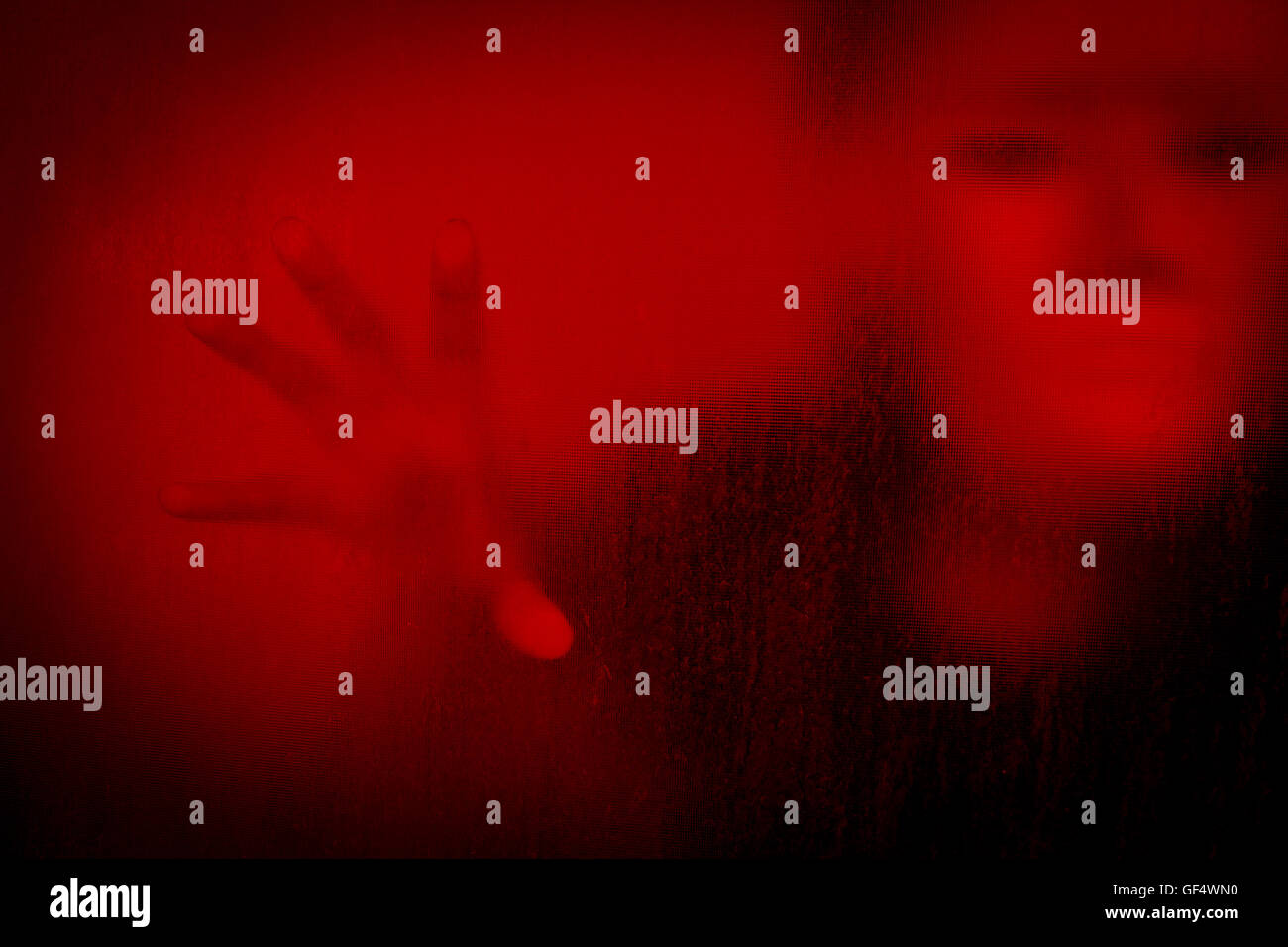 Woman wearing white mask behind stained or dirty window glass,Scary ...