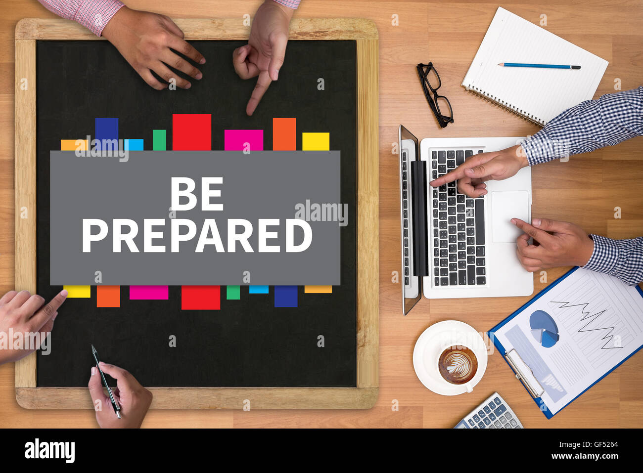 BE PREPARED concept Businessman working at office desk and using ...