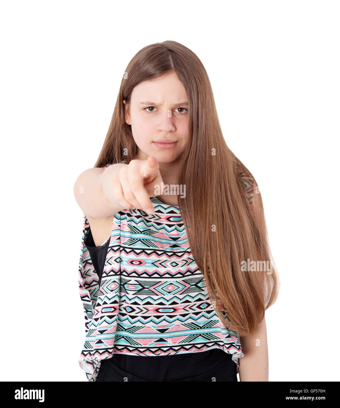 angry girl pointing her finger against somebody Stock Photo - Alamy