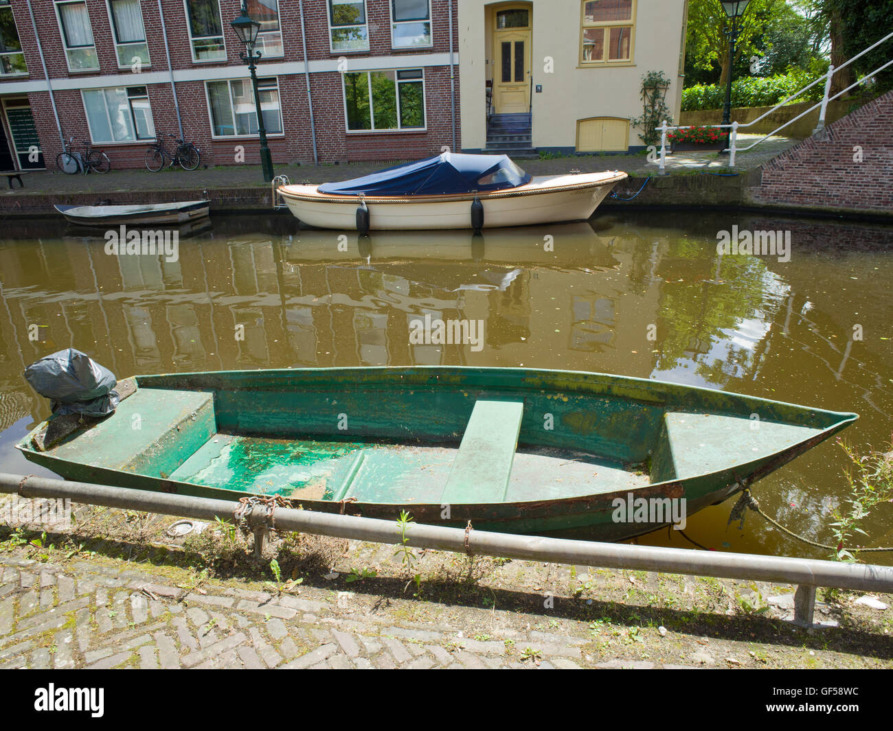 Small boat city canal Alkmaar Holland Stock Photo - Alamy