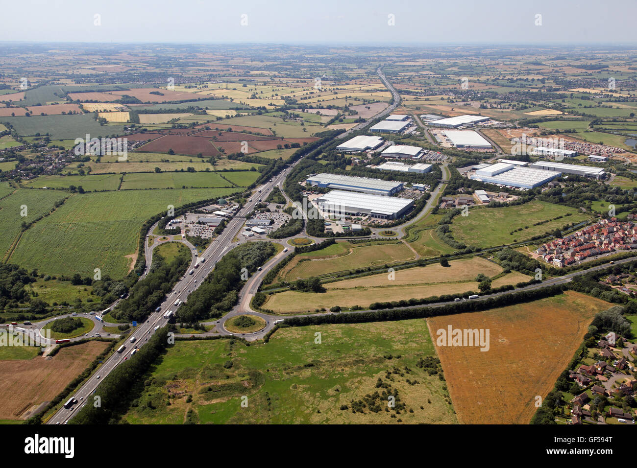 aerial view of Junction 15A of the M1motorway at Northampton, with ...
