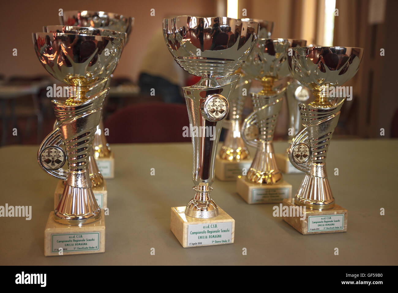 cups / trophies for winners of chess championship in Italy Stock Photo ...