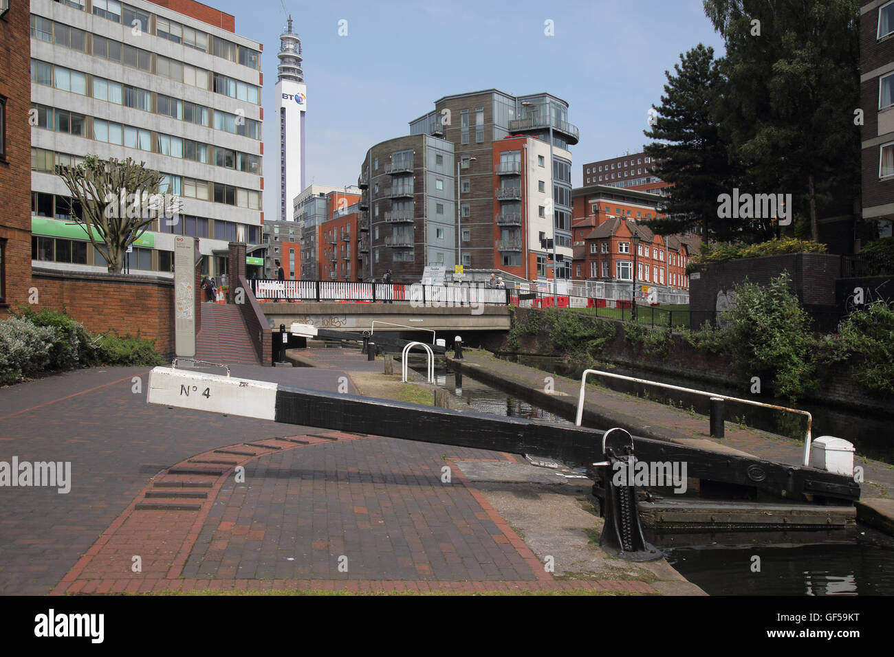 BT telecom tower and the canals of birmingham Stock Photo - Alamy
