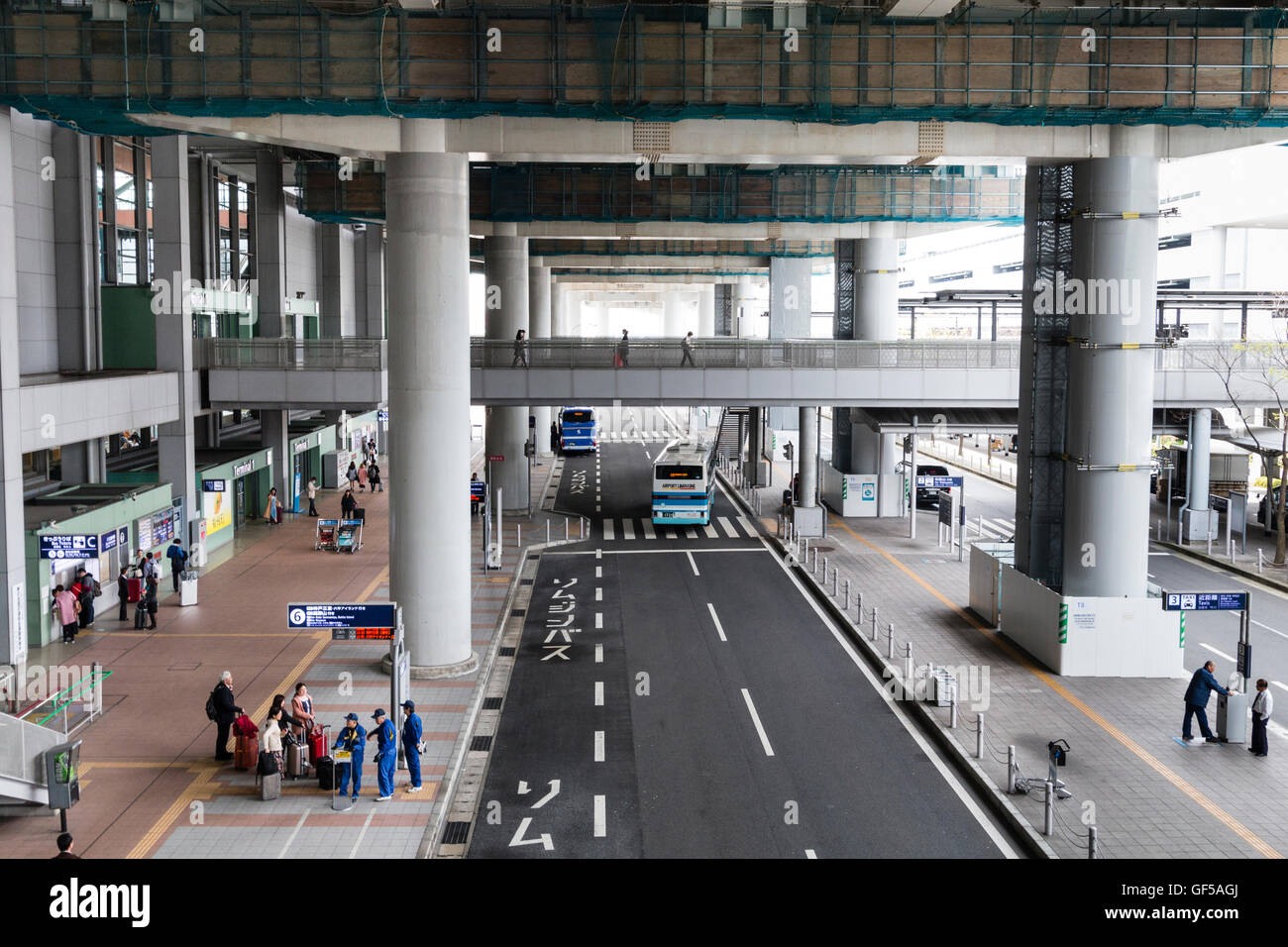 Japan, Kansai airport, KIX. Exterior. Bus drop off and pick up point ...