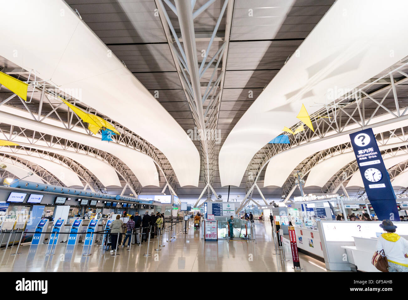 Japan, Kansai airport, KIX. Interior of terminal one building ...