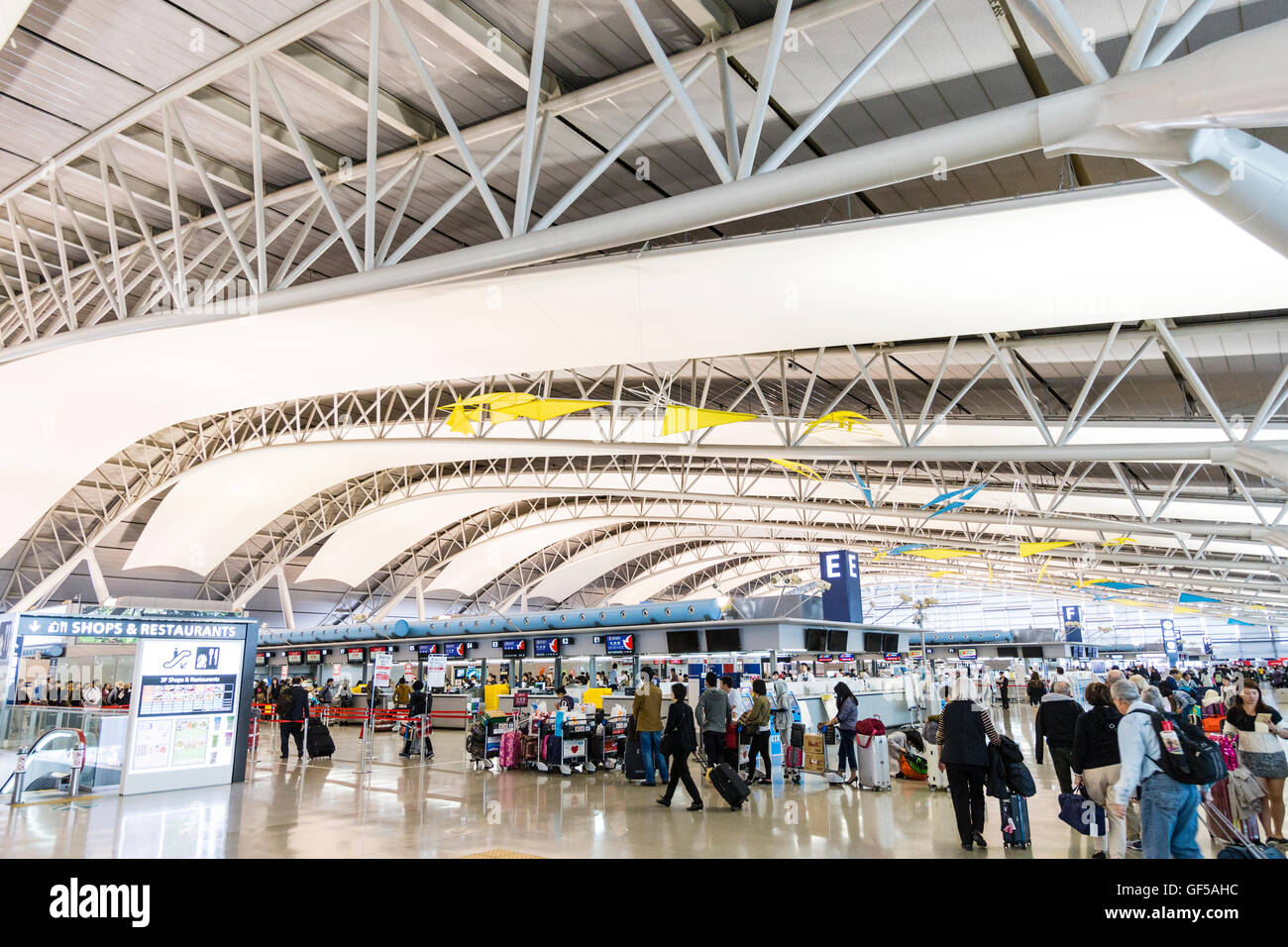 Japan, Kansai airport, KIX. Interior of terminal one building ...