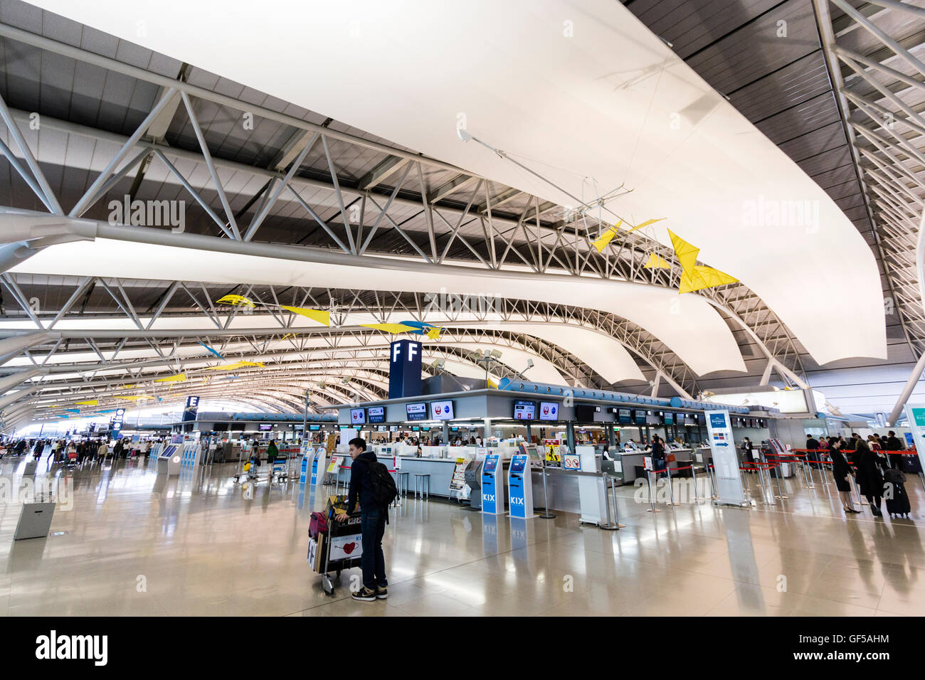 Japan, Kansai airport, KIX. Interior of terminal one building ...