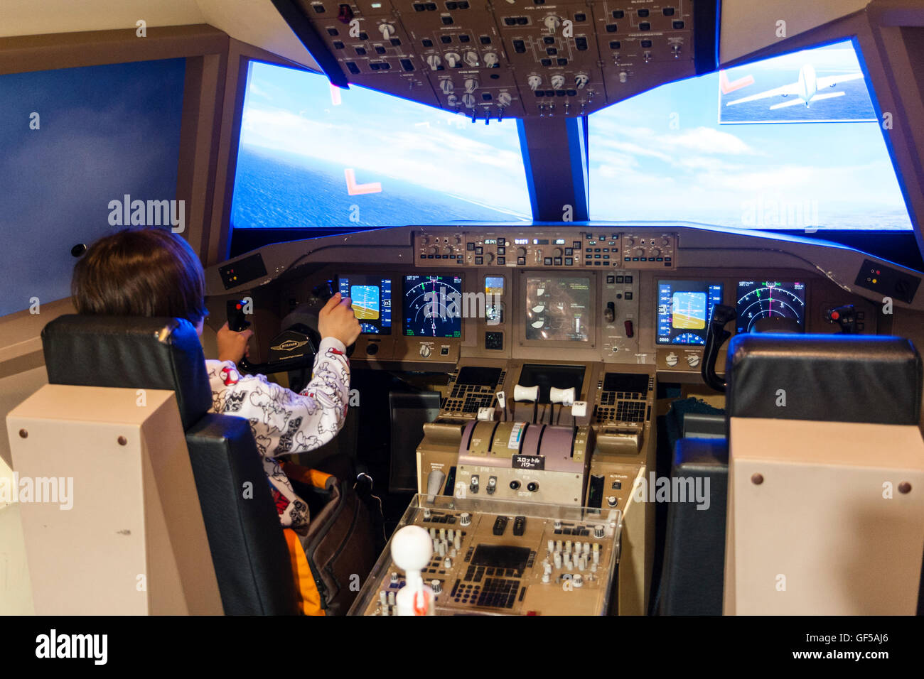 Japan, Osaka, Kansai airport, KIX. Sky Museum, interior. Caucasian ...