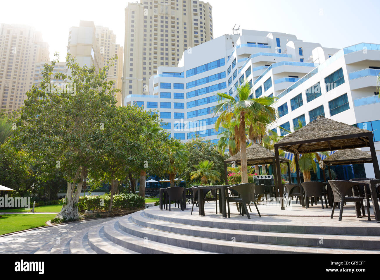 The outdoor terrace at luxury hotel, Dubai, UAE Stock Photo - Alamy