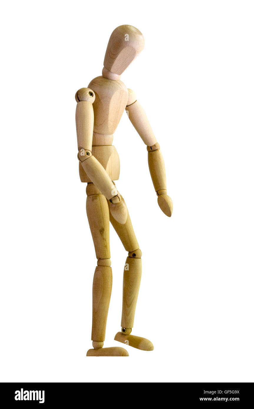 Posed artist manikin on white background looking down Stock Photo - Alamy