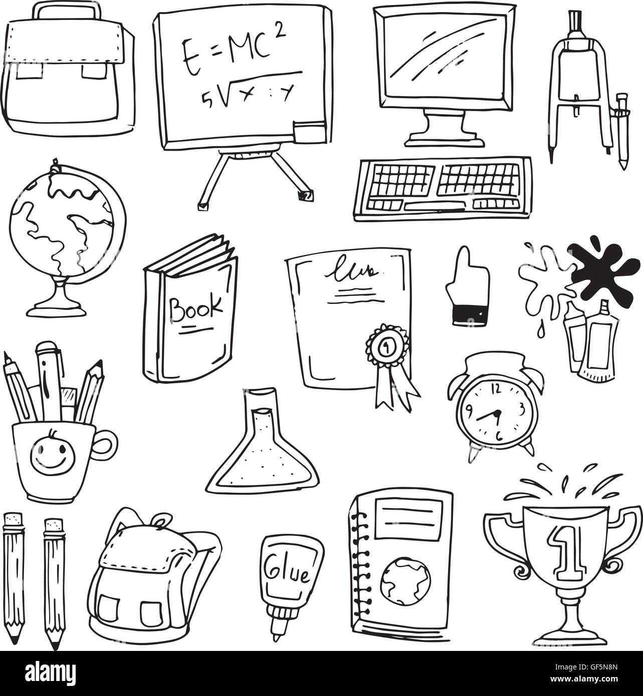 Hand Draw Classroom Supplies Doodles High Resolution Stock Photography ...