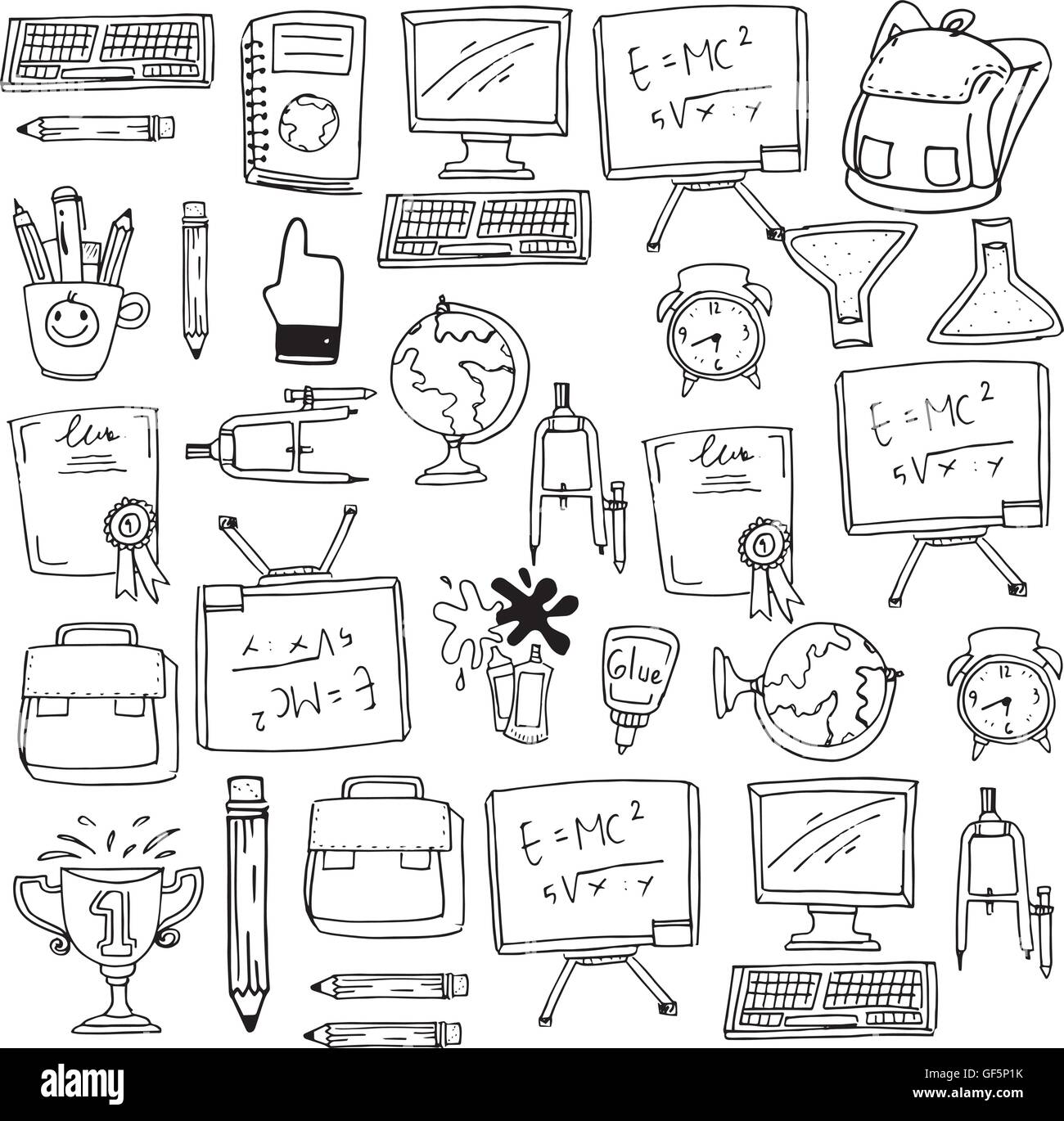 School education supplies doodles Stock Vector Image & Art - Alamy