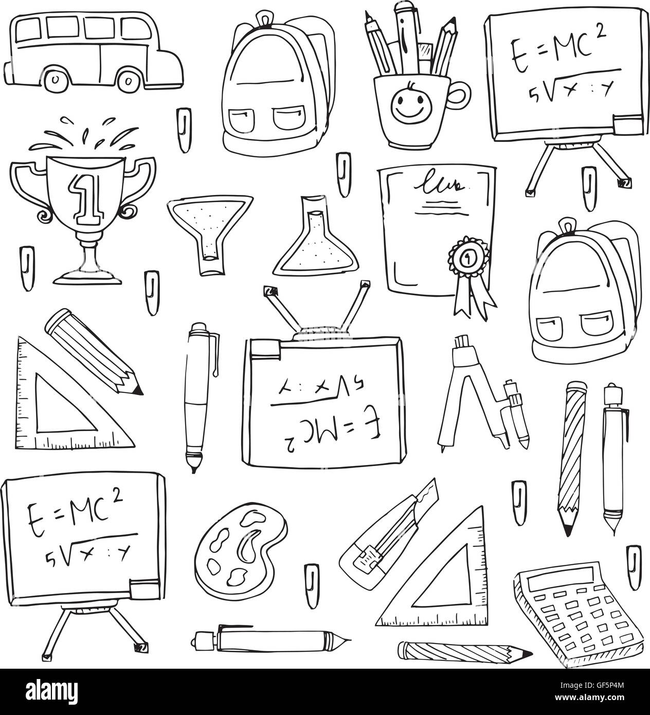 Cute school doodles element hi-res stock photography and images - Alamy