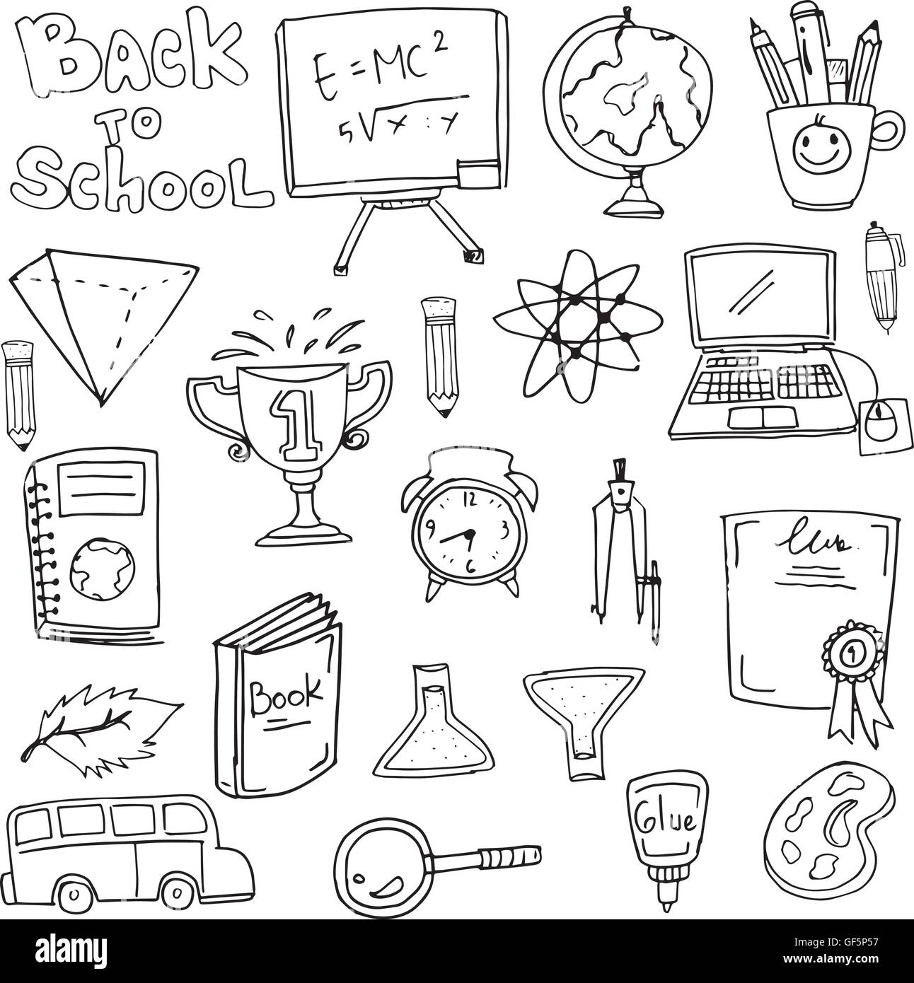 Hand draw object school doodles Stock Vector Image & Art - Alamy