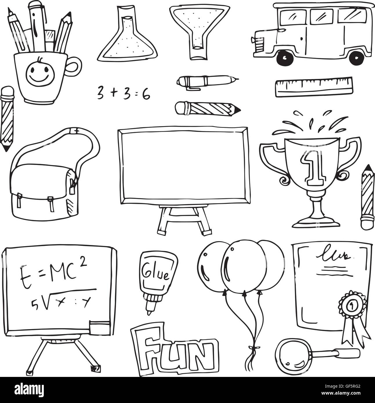 Hand draw classroom supplies doodles hi-res stock photography and ...