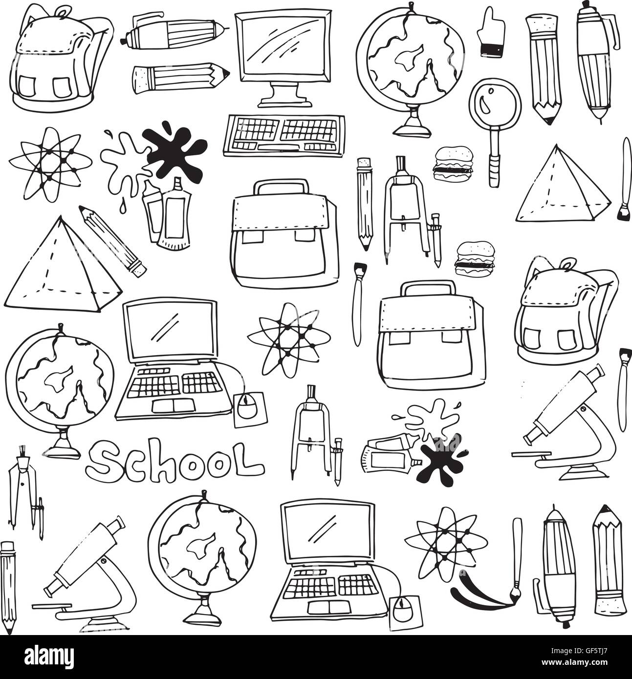 School supplies doodles collection stock Stock Vector Image & Art - Alamy