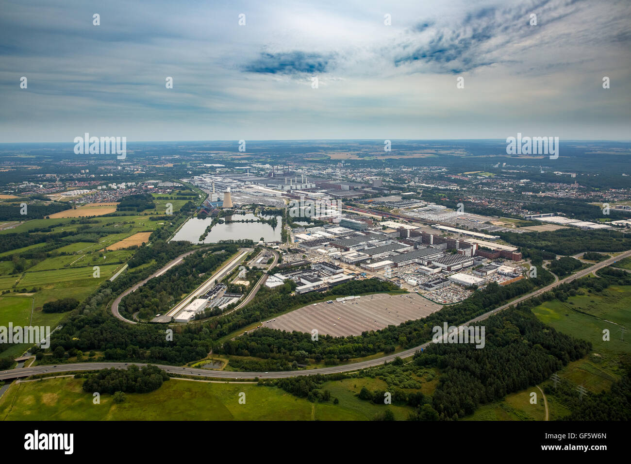 Aerial view, Volkswagen factory Wolfsburg Autostadt, exhaust scandal of ...
