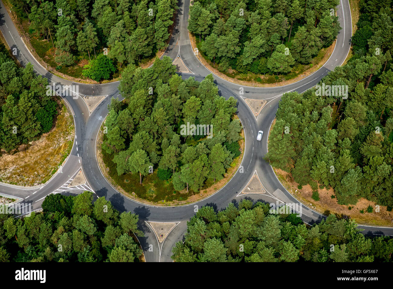 Aerial view, Volkswagen AG test track Ehra-Lessien, roundabout, slopes ...