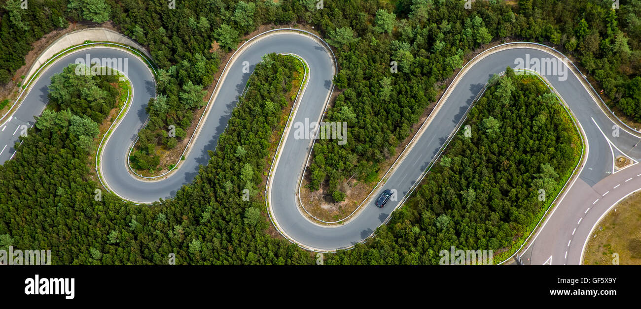 Aerial view, Volkswagen AG test track Ehra-Lessien, winding road,curves ...