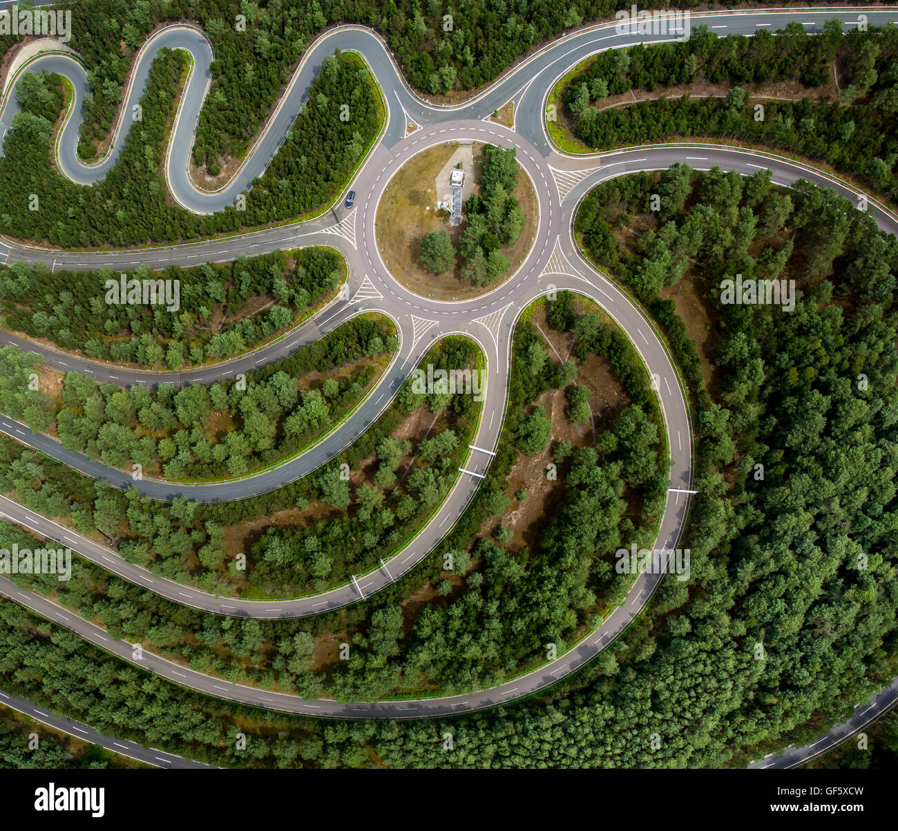 Aerial view, Volkswagen AG test track Ehra-Lessien, roundabout, slopes ...