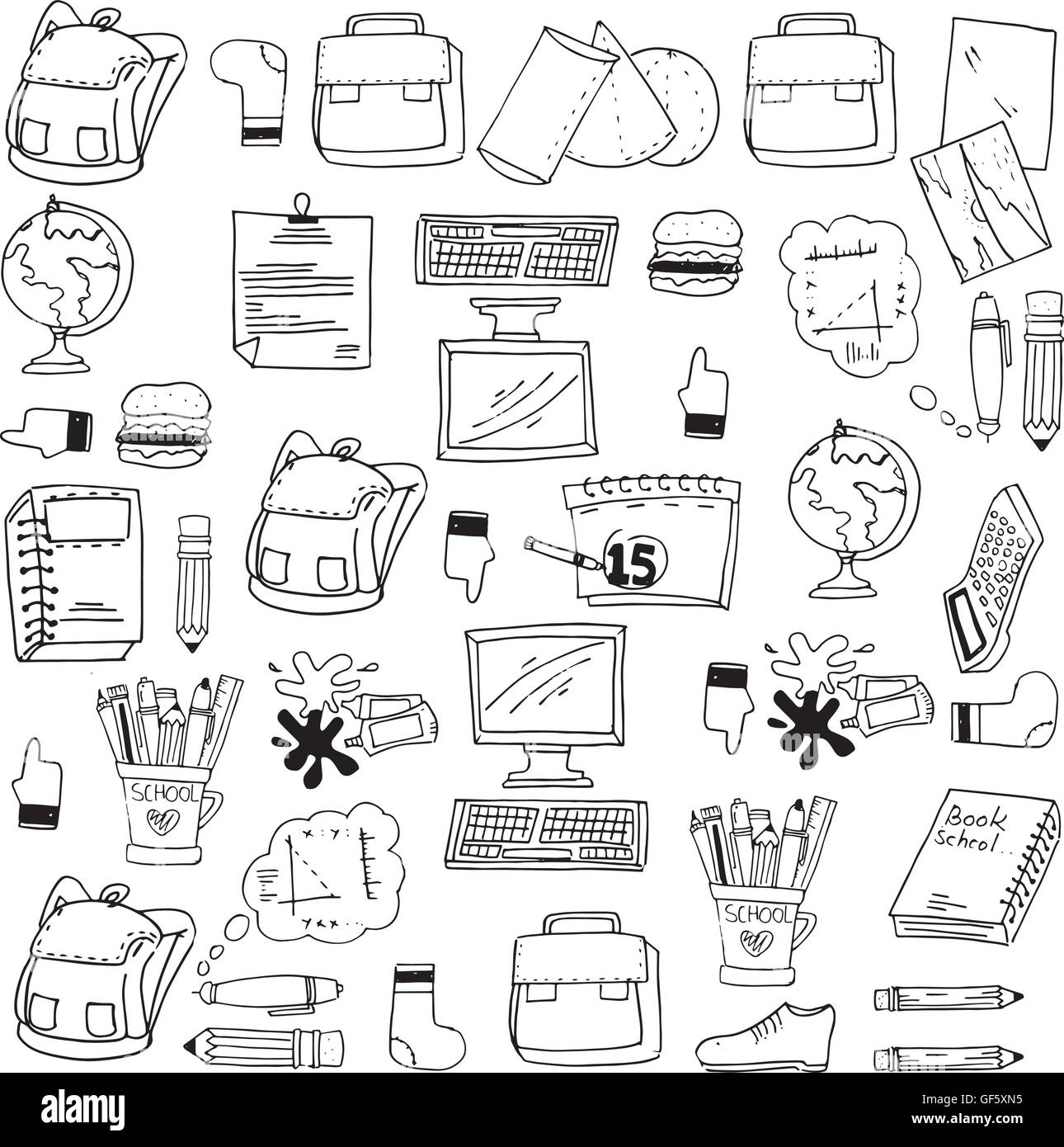 School object doodles classroom supplies Stock Vector Images - Alamy