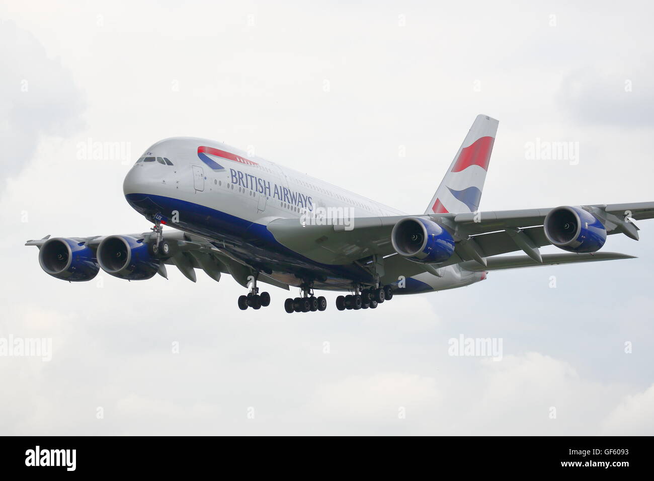 British Airways Airbus A380-800 G-XLEK landing at London Heathrow, UK ...