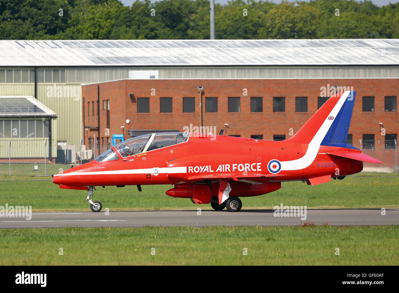 Red Arrows with their BAE Systems Hawk T.1 at Dunsfold Wings & Wheels Show 2013, UK Stock Photo ...