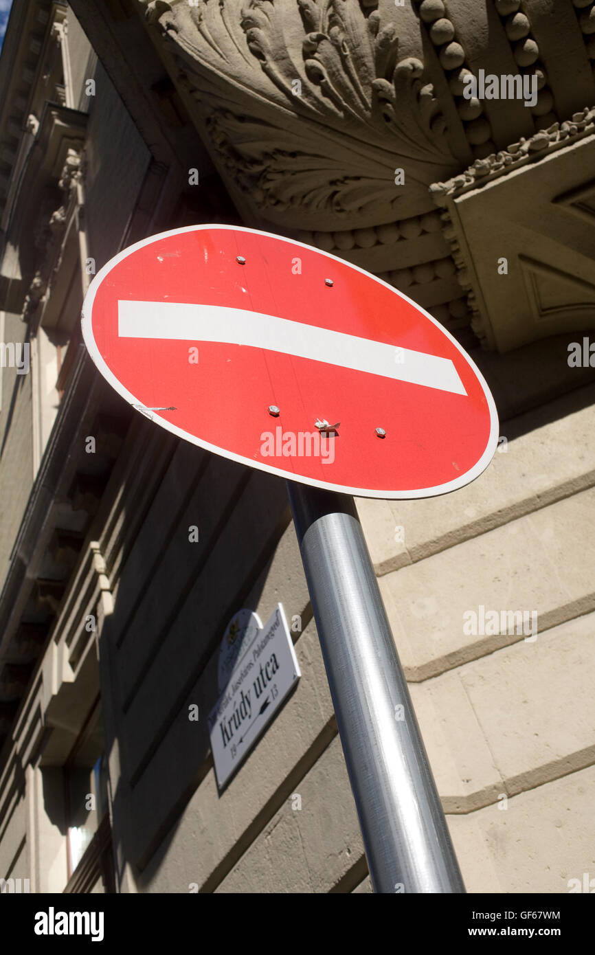 No entry sign for the one way street Krudy utca Stock Photo - Alamy