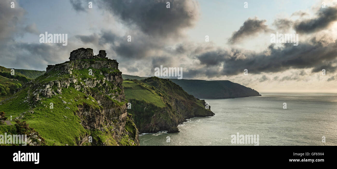 Panorama landscape of Valley Of The Rocks in Devon England Stock Photo ...