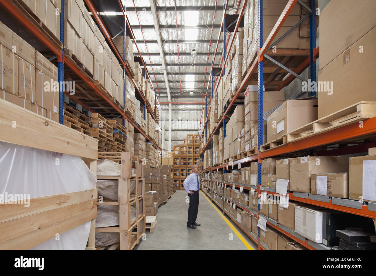 Man standing in warehouse Stock Photo - Alamy