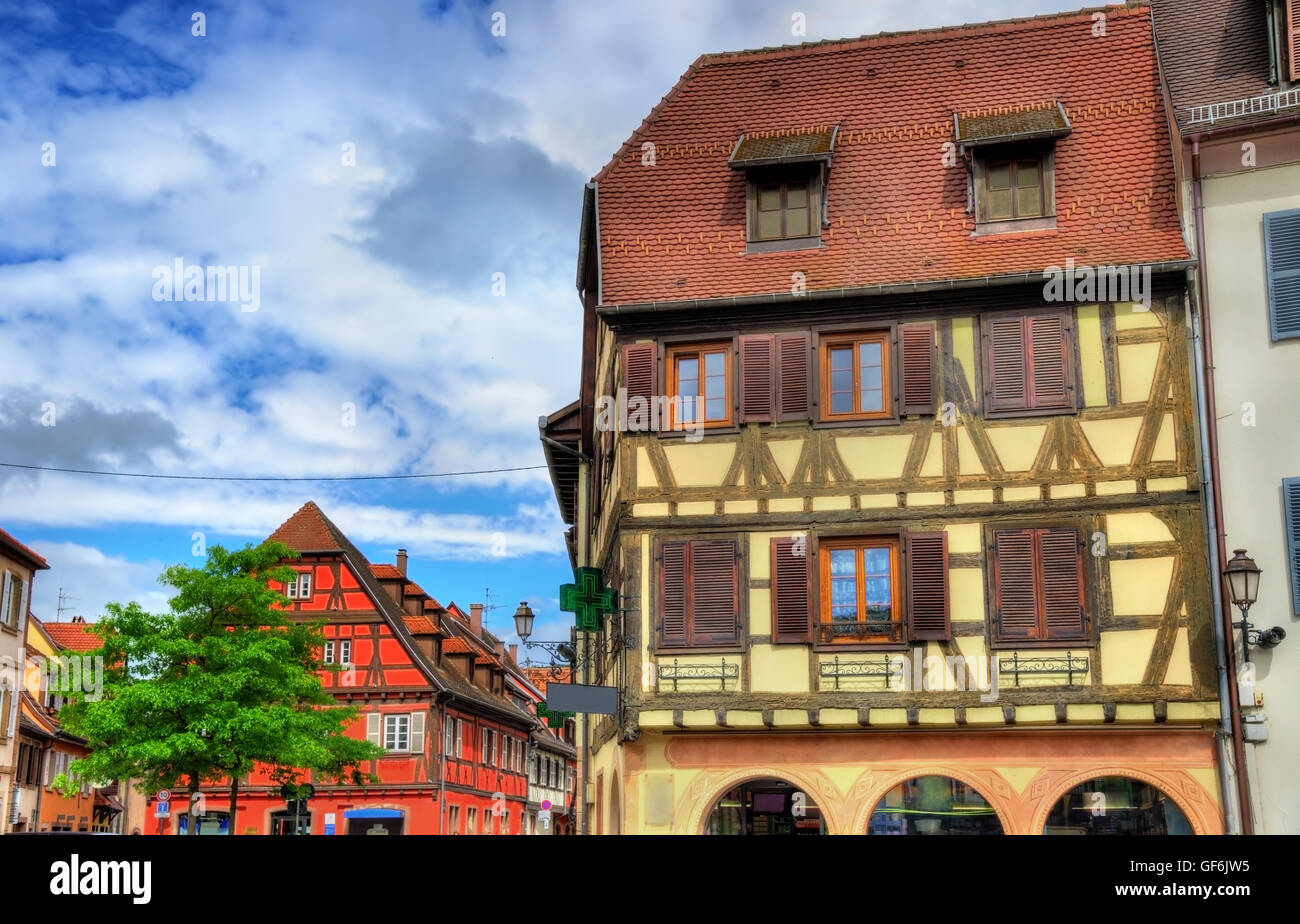 Traditional Alsatian houses in Molsheim - France Stock Photo - Alamy