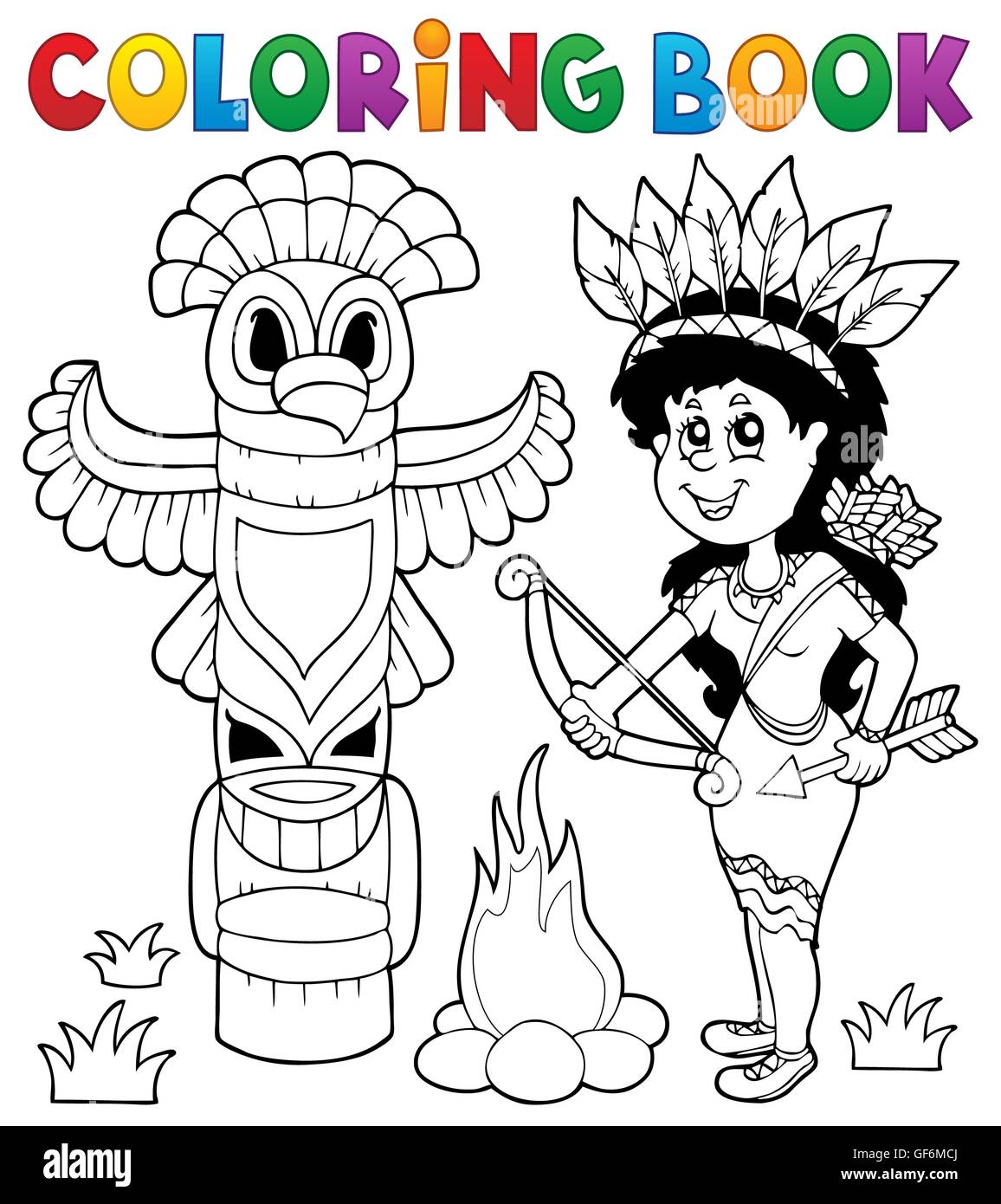 Coloring book Indian theme image 4 - picture illustration Stock Photo ...