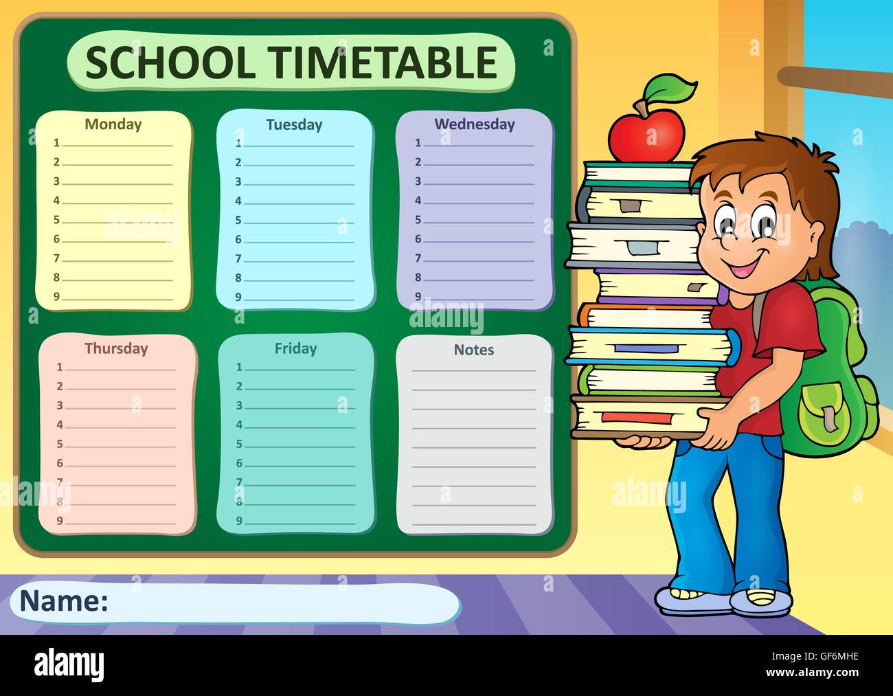 Weekly school timetable theme 3 - picture illustration Stock Photo - Alamy