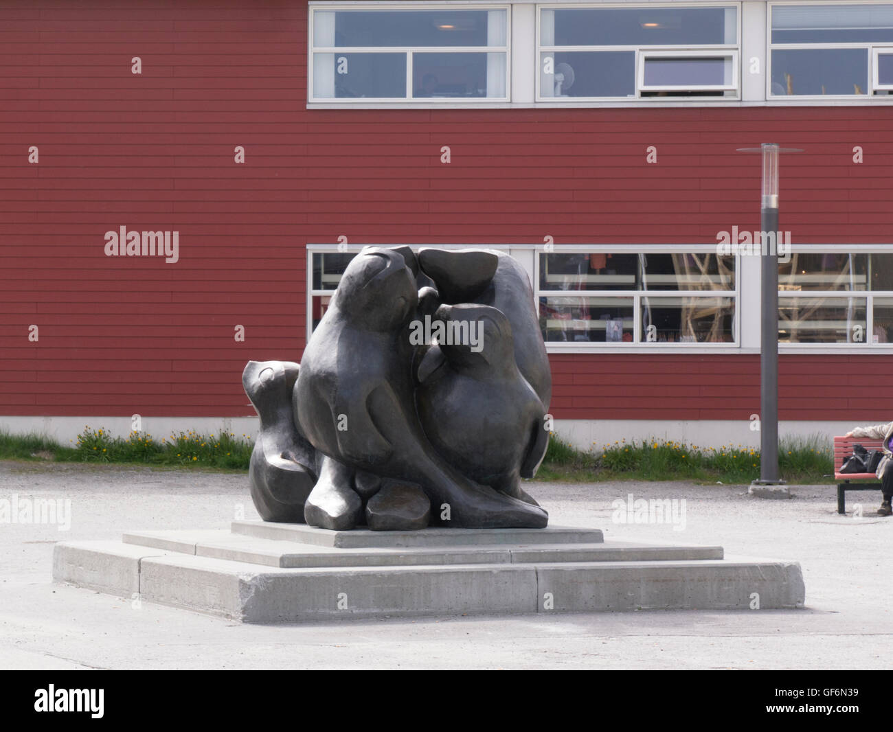 Stone seal sculpture Imaneq Street Nuuk capital city of Greenland ...