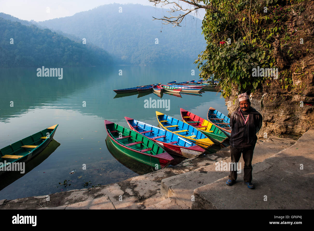 Nepal, Pokhara, local lake, boats Stock Photo - Alamy